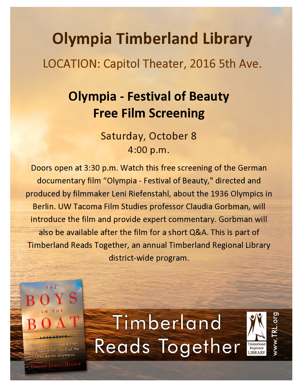 Free Film Screening - Olympia: Festival of Beauty - ThurstonTalk Free Film Screening - Olympia: Festival of Beauty - ThurstonTalk